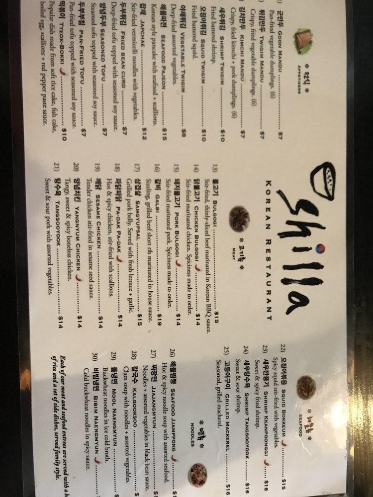 Menu at Shilla Korean Restaurant, Sarasota