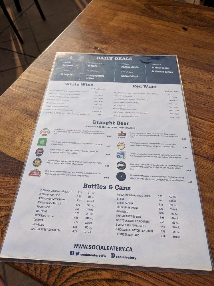 Menu at Social Eatery pub & bar, Mississauga