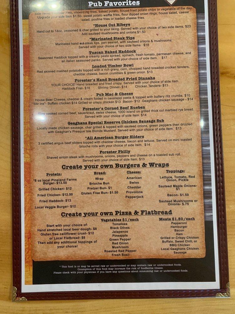 Menu at The Forester Pub, Lincoln