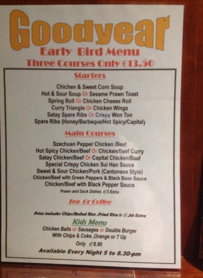 Carta del restaurante The Good Year Chinese Takeaway, Portarlington
