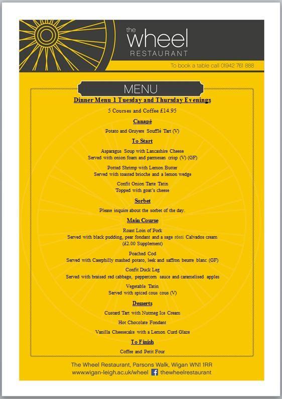 Menu at The Wheel Restaurant, Wigan