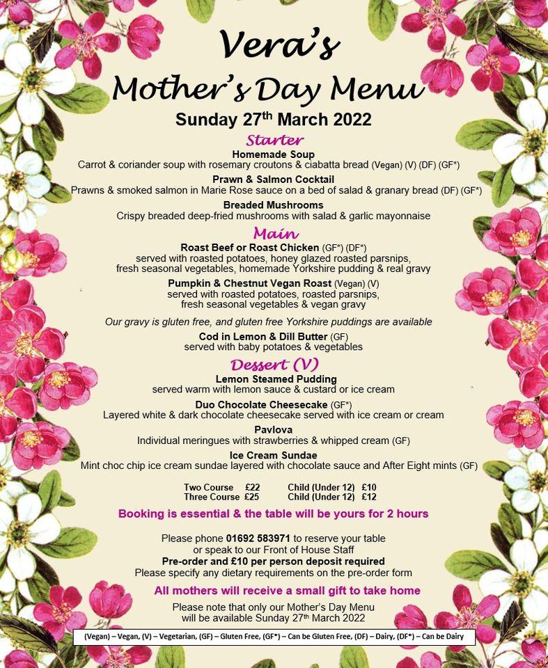 Menu at Vera's Coffee Shop restaurant, Stalham, Wayford Nurseries