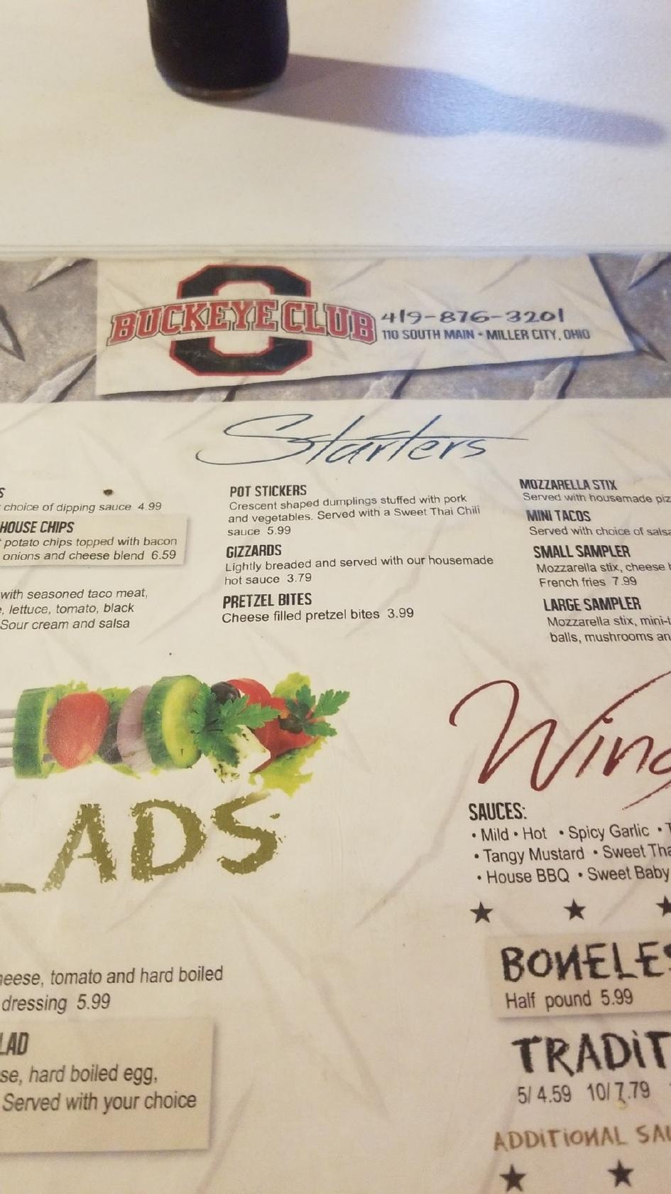 Menu at Buckeye Club, Miller City