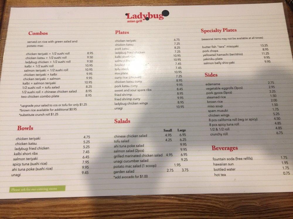 Carta de Ladybug Café, Gardena, S Western Ave