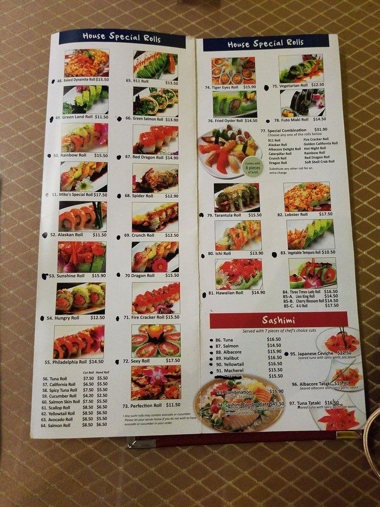 Menu at Miko’s Cuisine restaurant, Wailuku