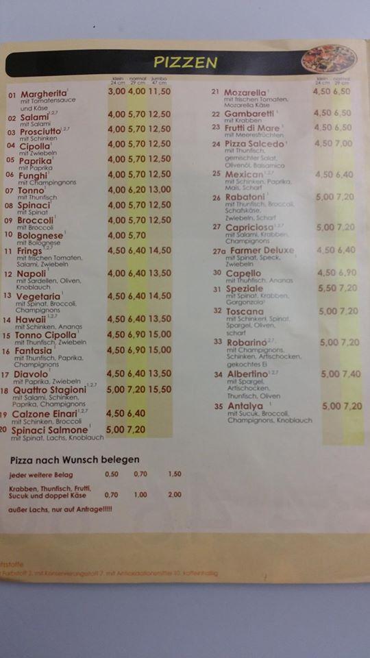 Menu at Pizzeria Brescia, Duisburg, Neudorfer Str. 141