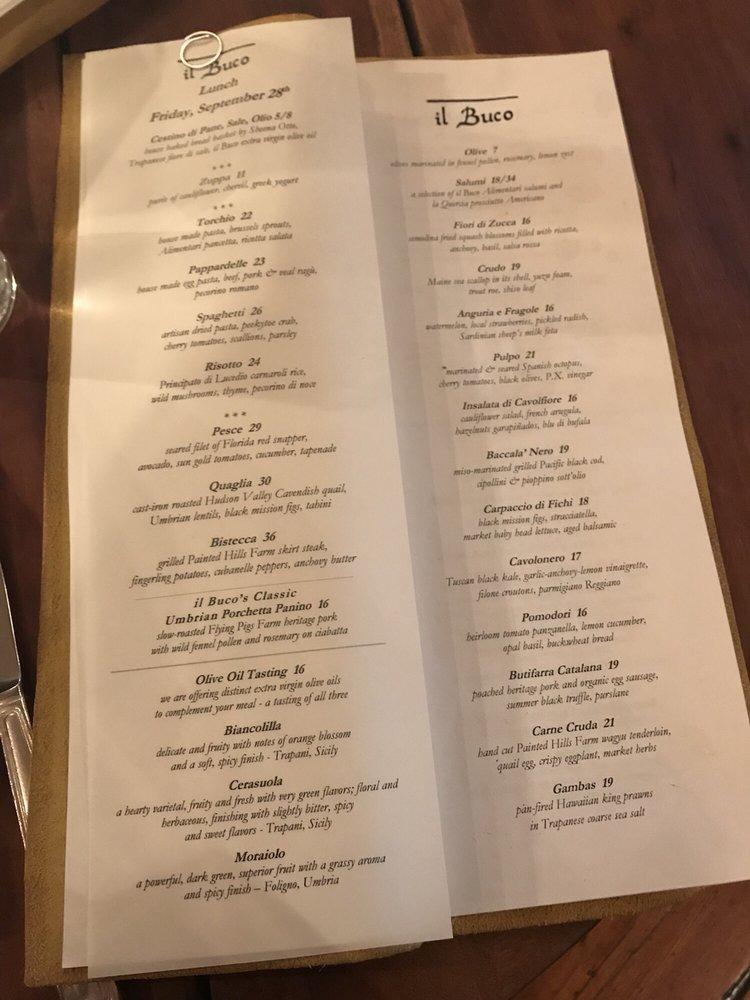 Menu at il Buco restaurant, New York City