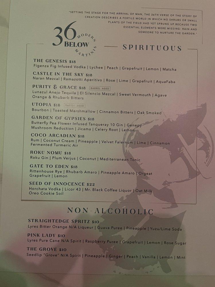 Carta del pub y bar 36 Below, Phoenix