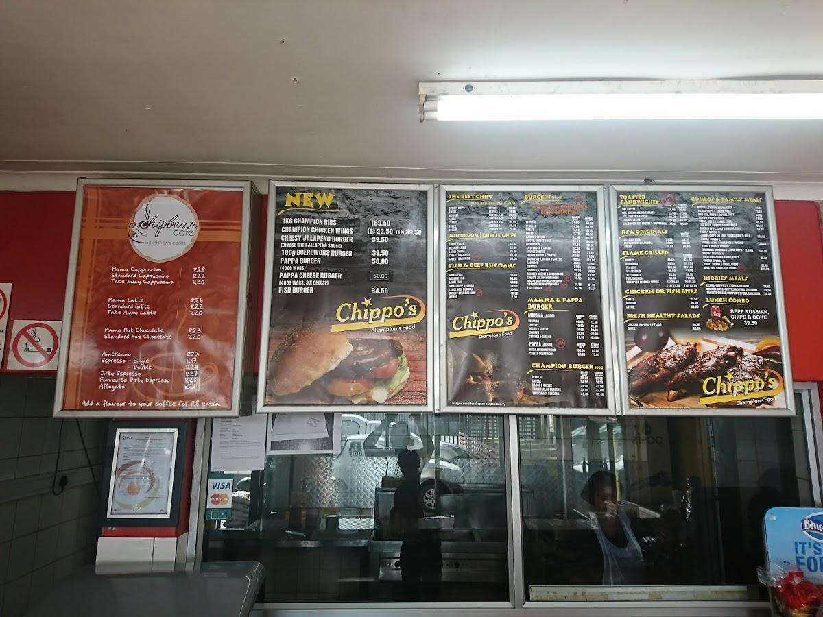 Menu at Chippos Ilanga restaurant, Nelspruit