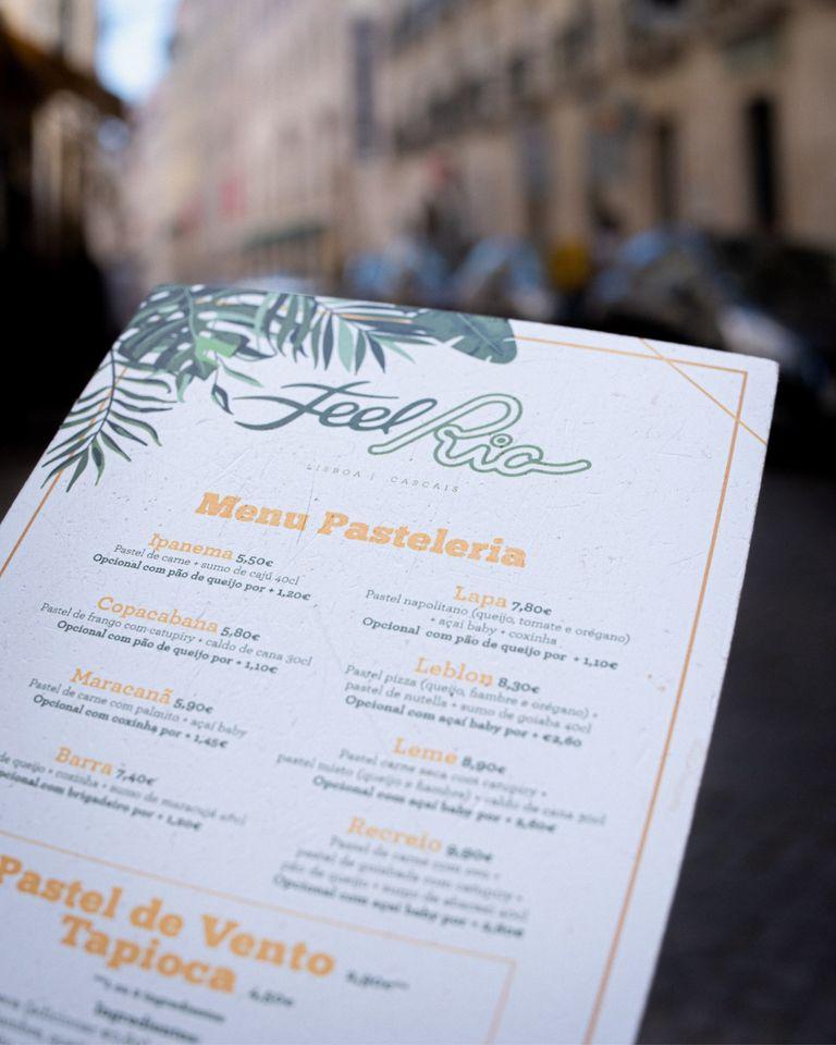 Menu at Feel Rio pub & bar, Lisbon, R. do Crucifixo 108