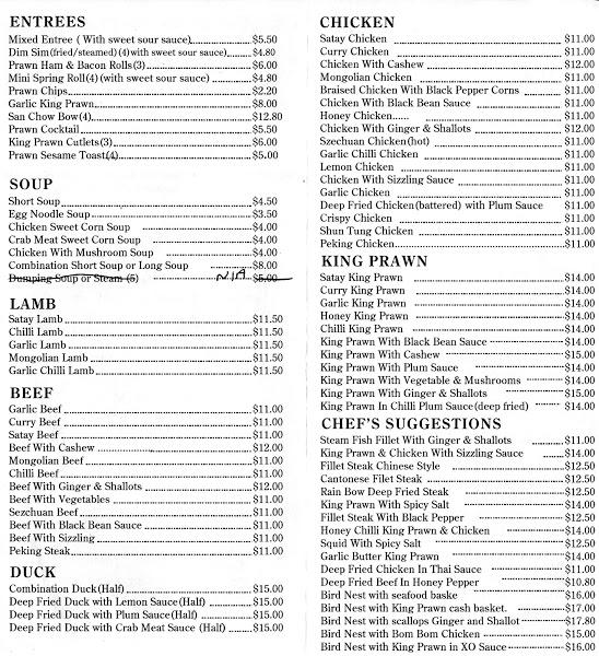 Menu at Gold Sing Restaurant, Kurri Kurri