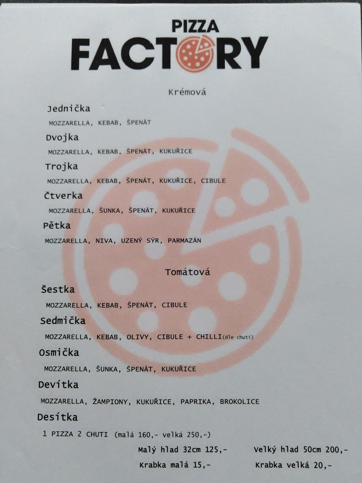 Menu at Kebab burger pizza FACTORY restaurant, Ostrava