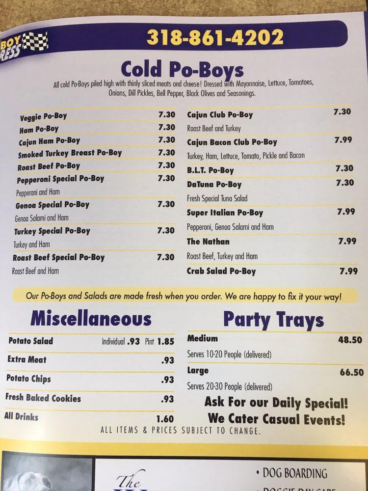 Menu at PO Boy Express restaurant, Shreveport