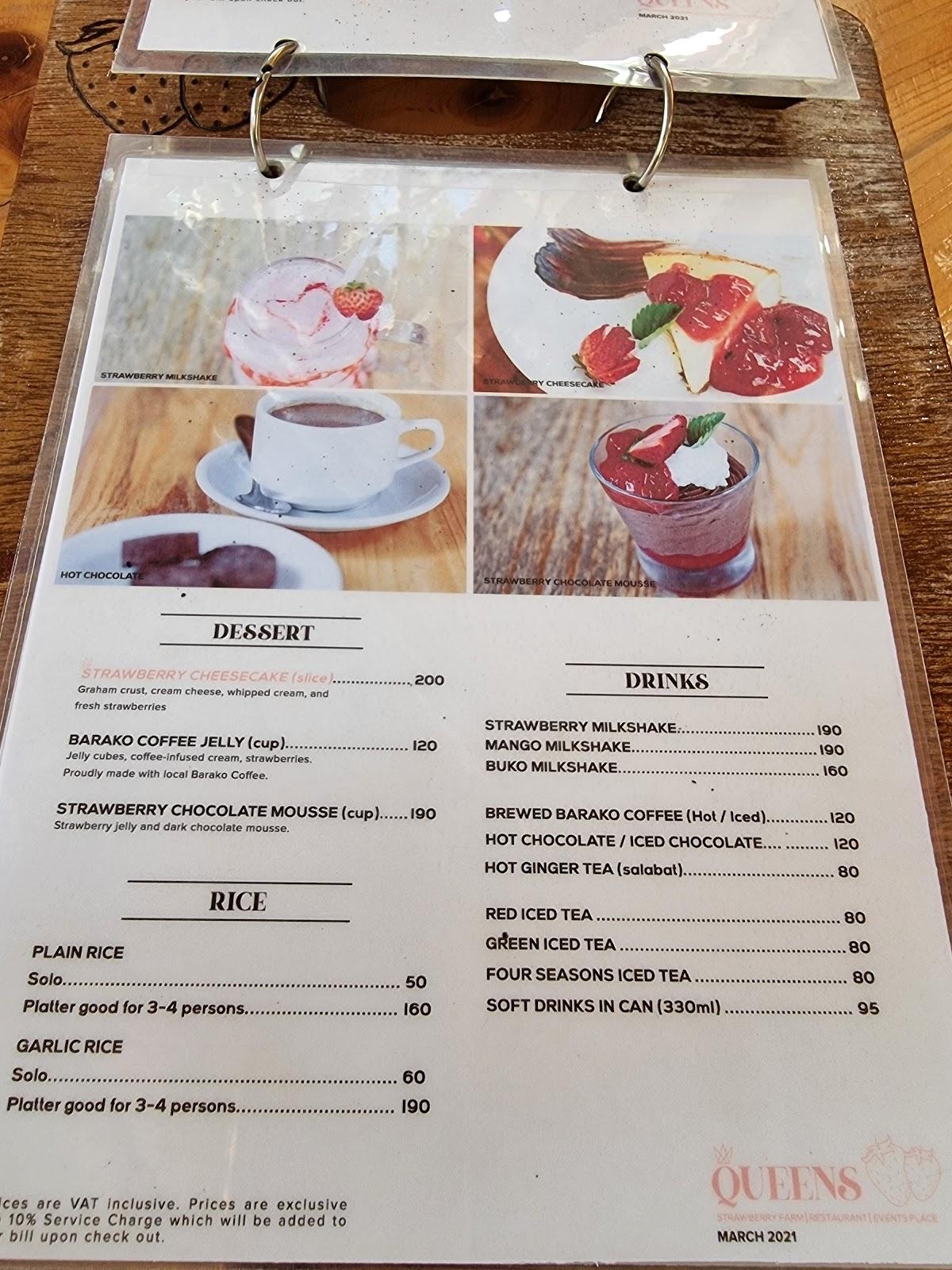 Menu at Queens Strawberry Farm restaurant, Alfonso