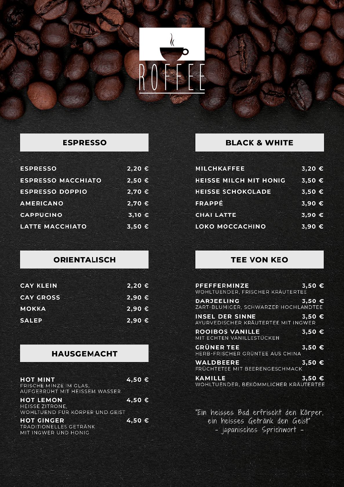 Menu at ROFFEE COFFEE, Stuttgart