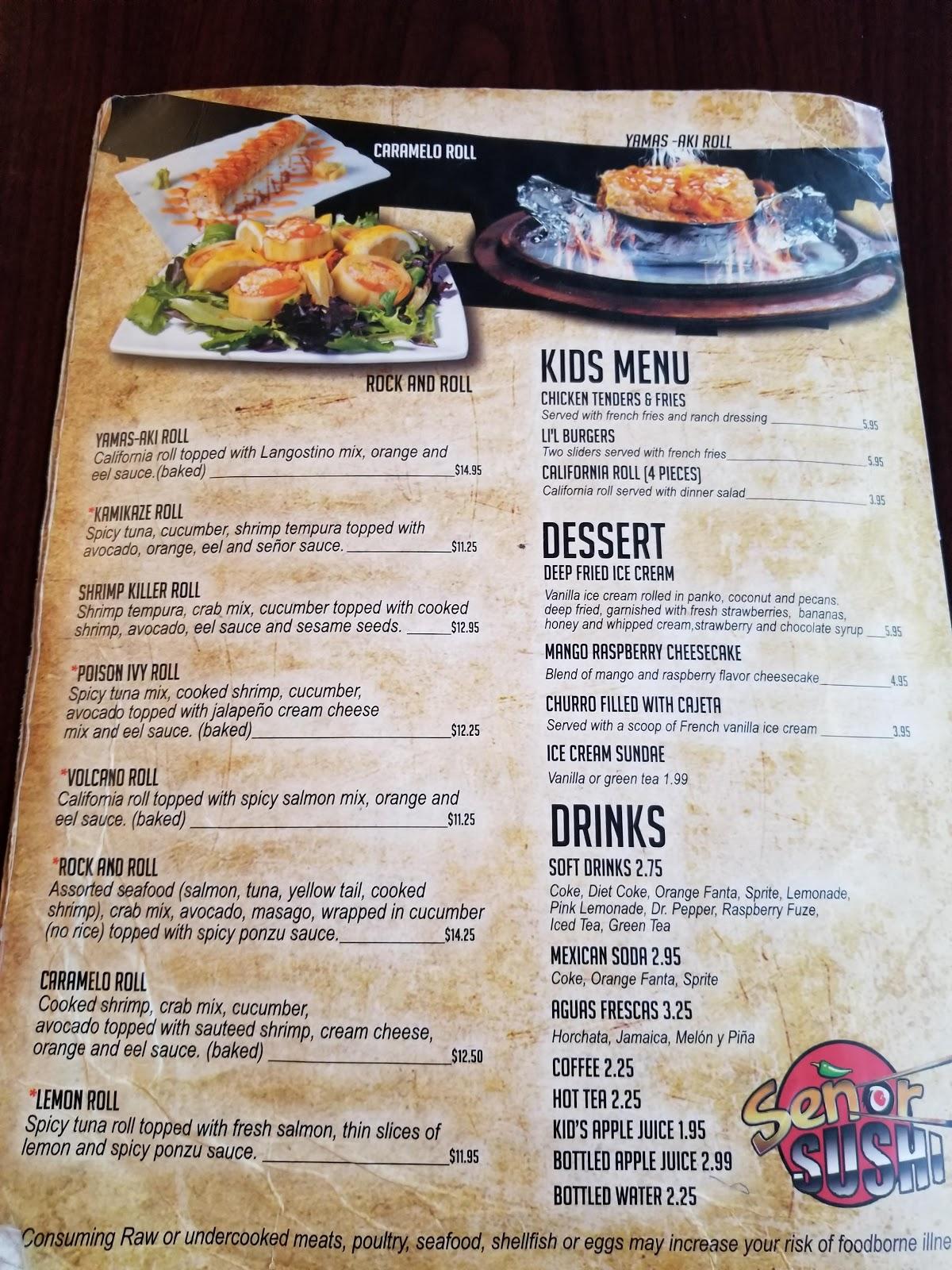 Menu at Señor Sushi Mesa restaurant, Mesa
