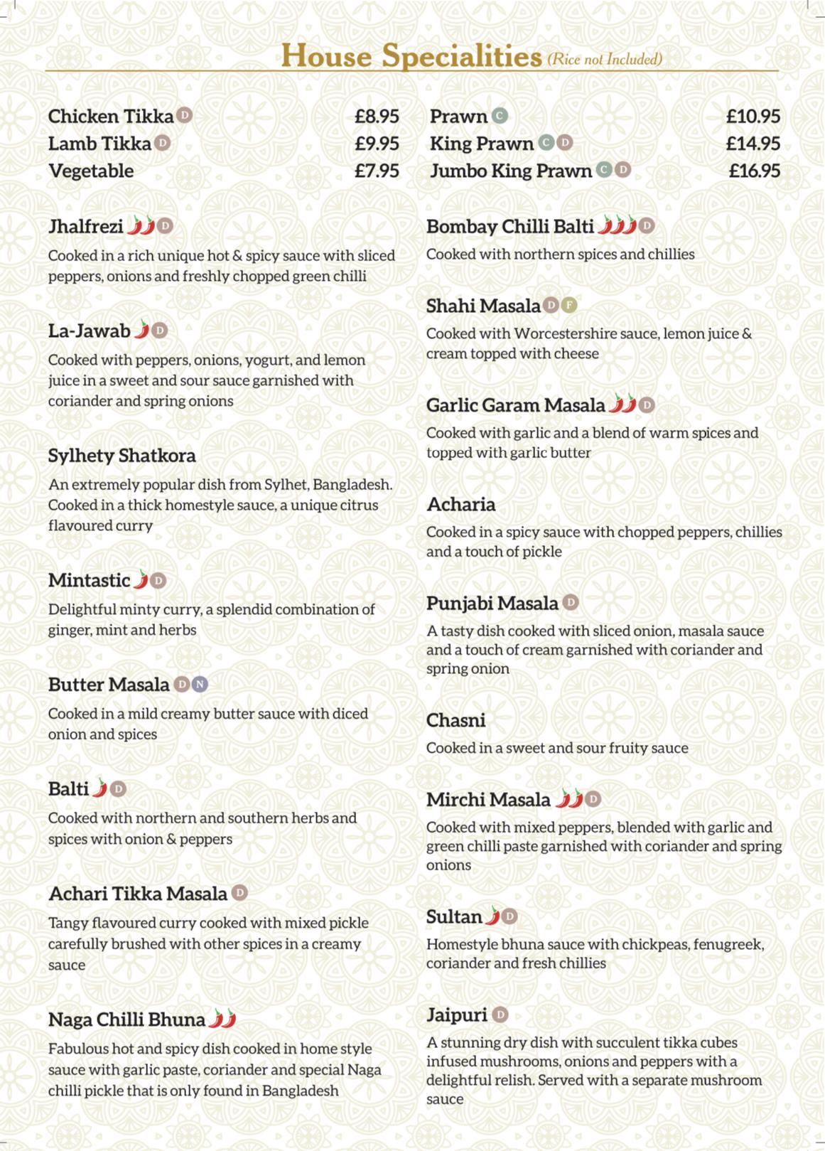 Menu at SHER-E-BANGLA restaurant, Montrose