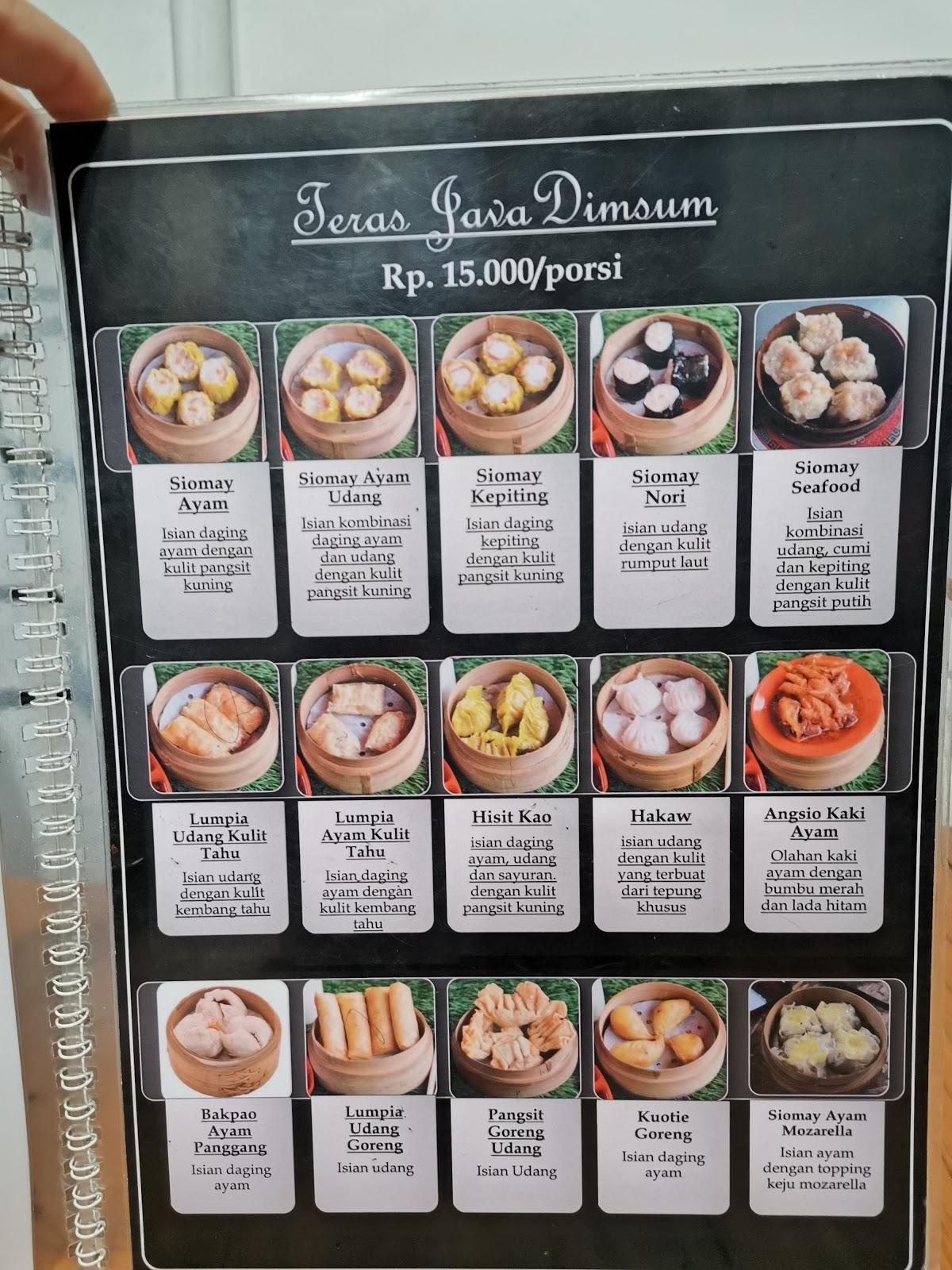 Menu at Teras Java Dimsum restaurant, Bandung