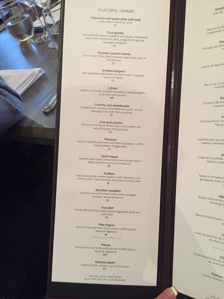 Menu at Verses Bistro restaurant, Montréal