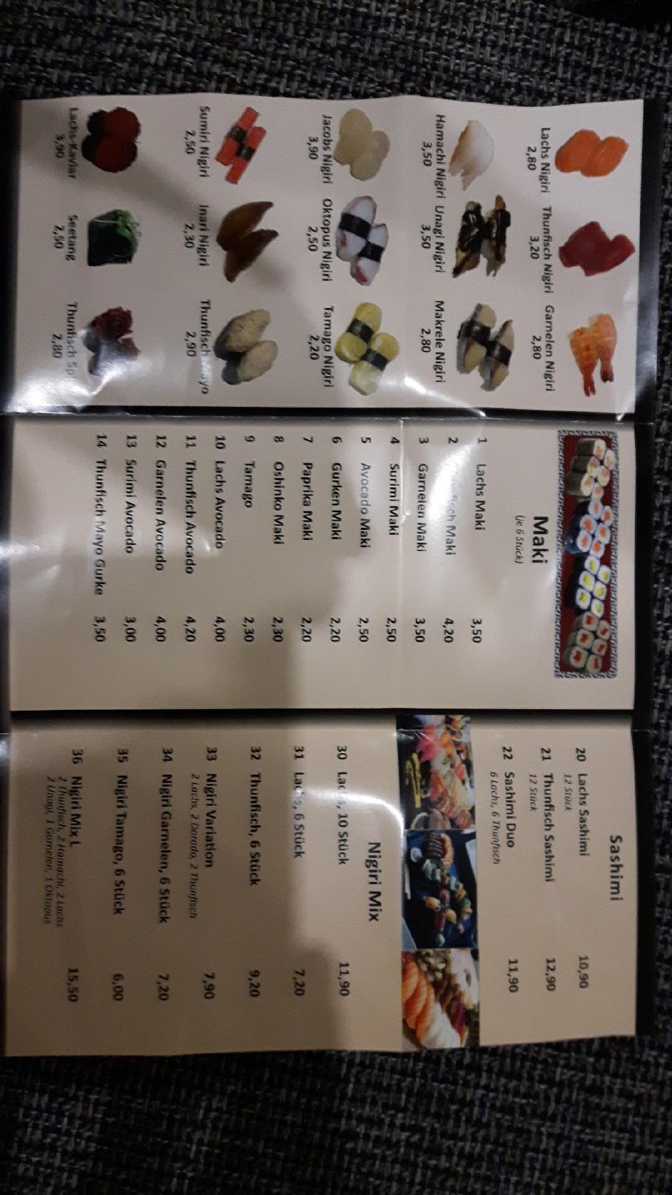 Menu at Yen Sushi restaurant, Dietzenbach