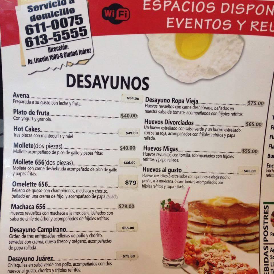 Menu at 656 Cafe & Cocina, Ciudad Juarez