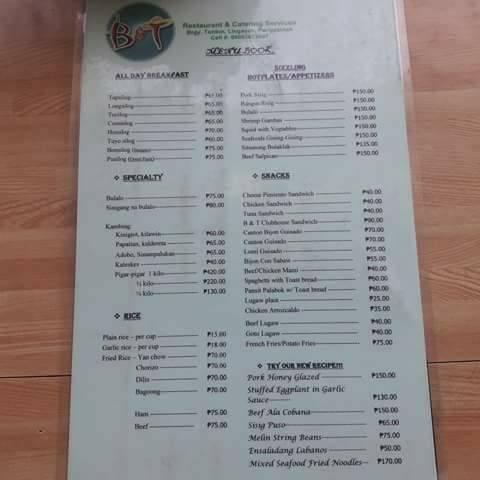 Menu at B & T Restaurant, Lingayen, 2401 Pangasinan
