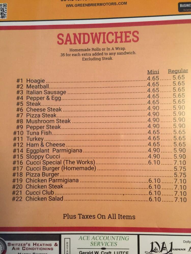 Menu at Cucci's Pizzeria, Covington