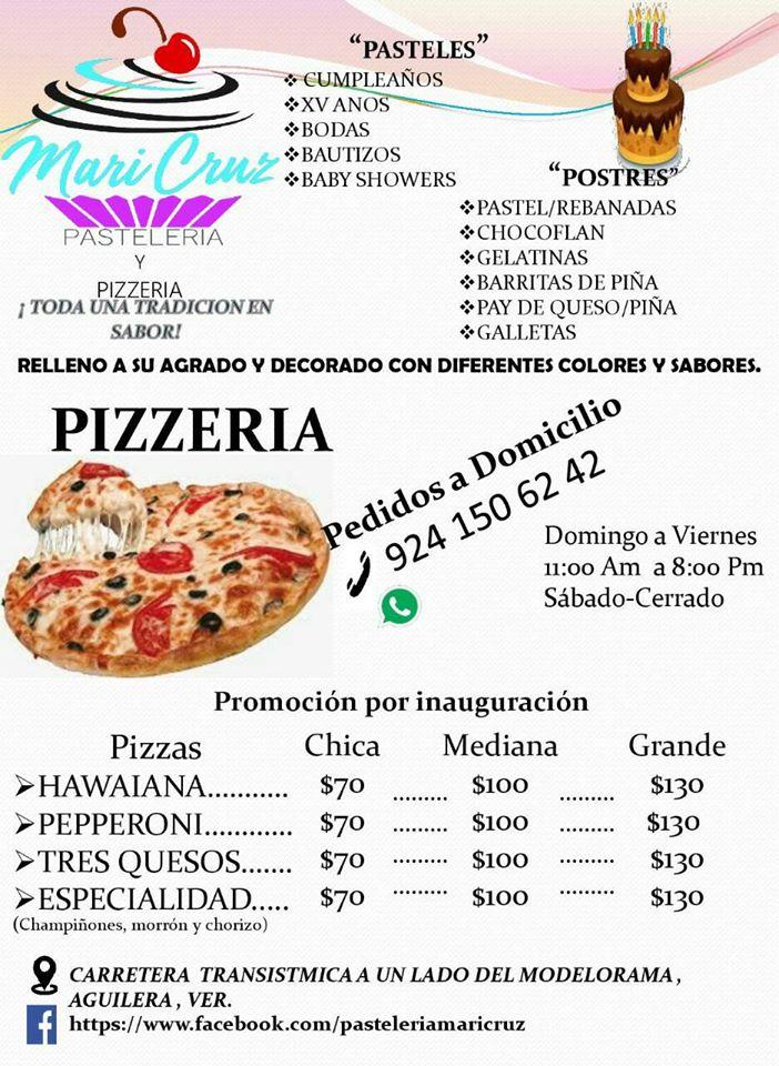 Menu at Pastelería Mari Cruz restaurant, Aguilera