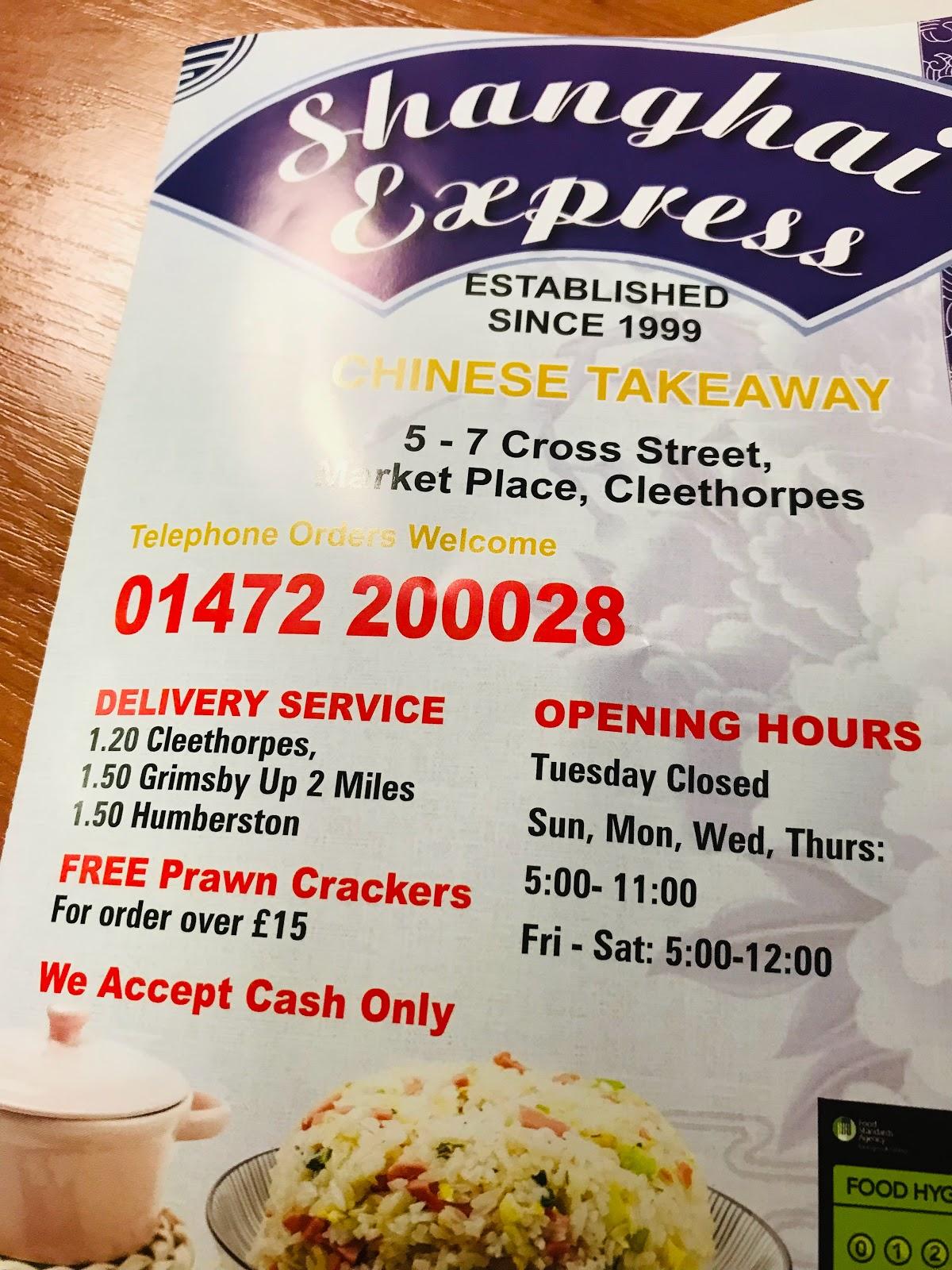 Menu at Shanghai Express fast food, Cleethorpes
