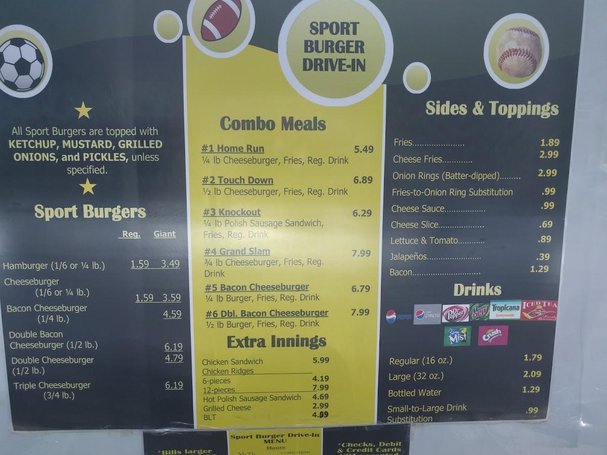 Menu at Sport Burger restaurant, Wichita, 134 N Hillside St