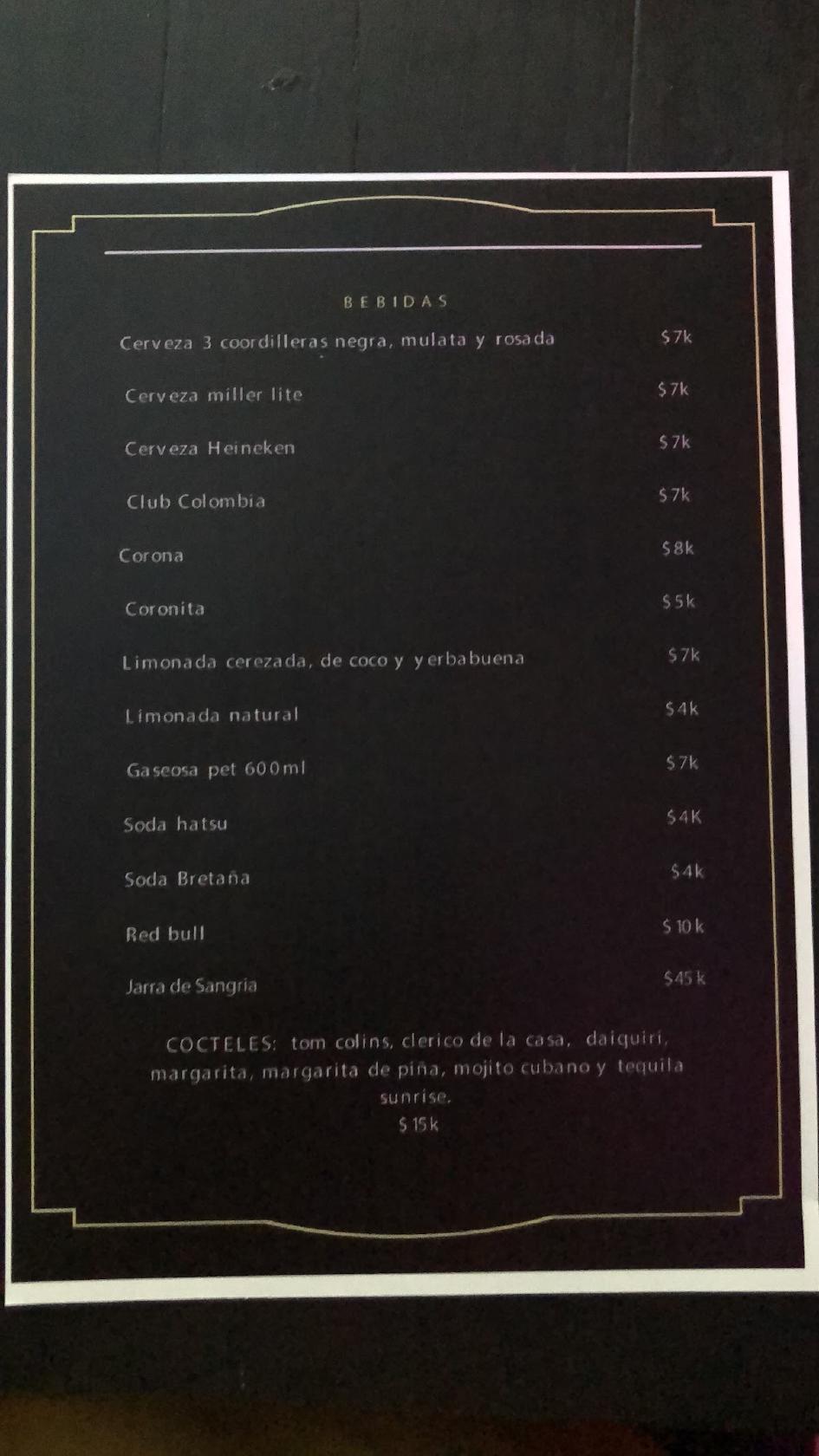 Menu at TEMÁTICOS GASTROBAR CAFÉ, Colombia