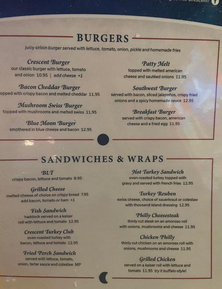 Menu at The Crescent Restaurant and Bar, Chaumont