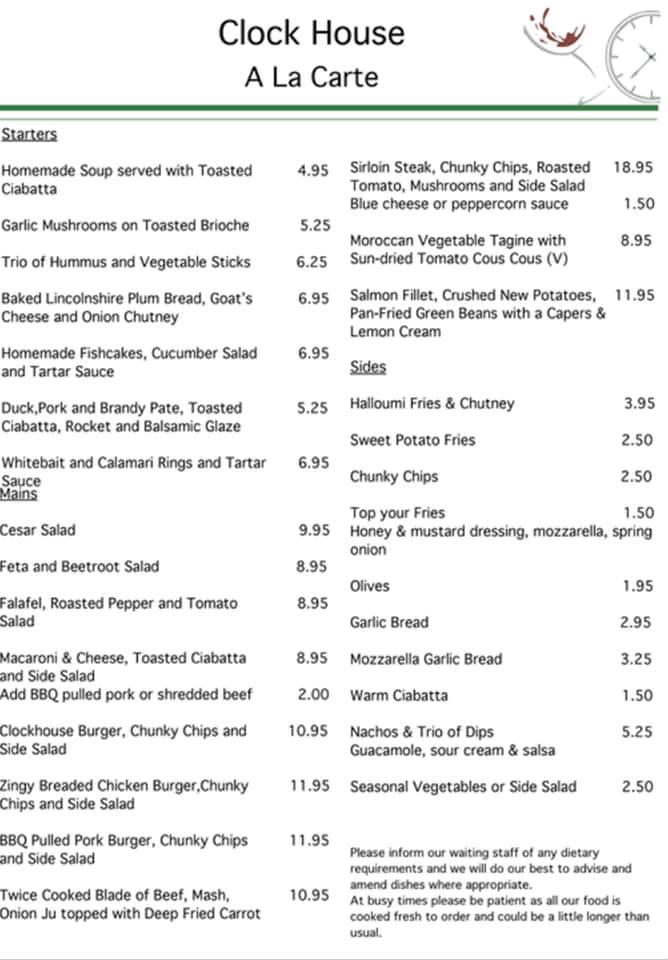 Menu at Clock House Gastrobar, Gainsborough