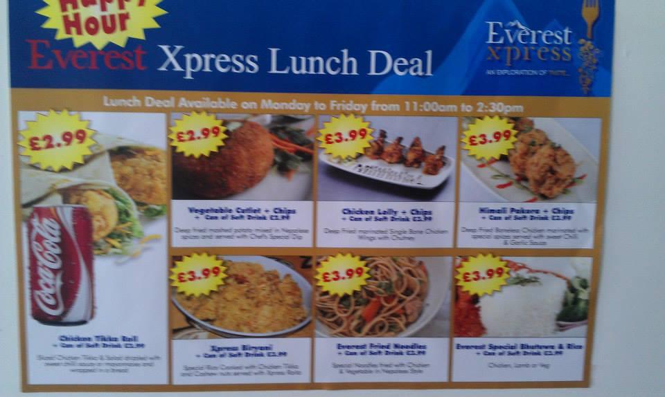 Menu at Everest Xpress restaurant, Lincoln