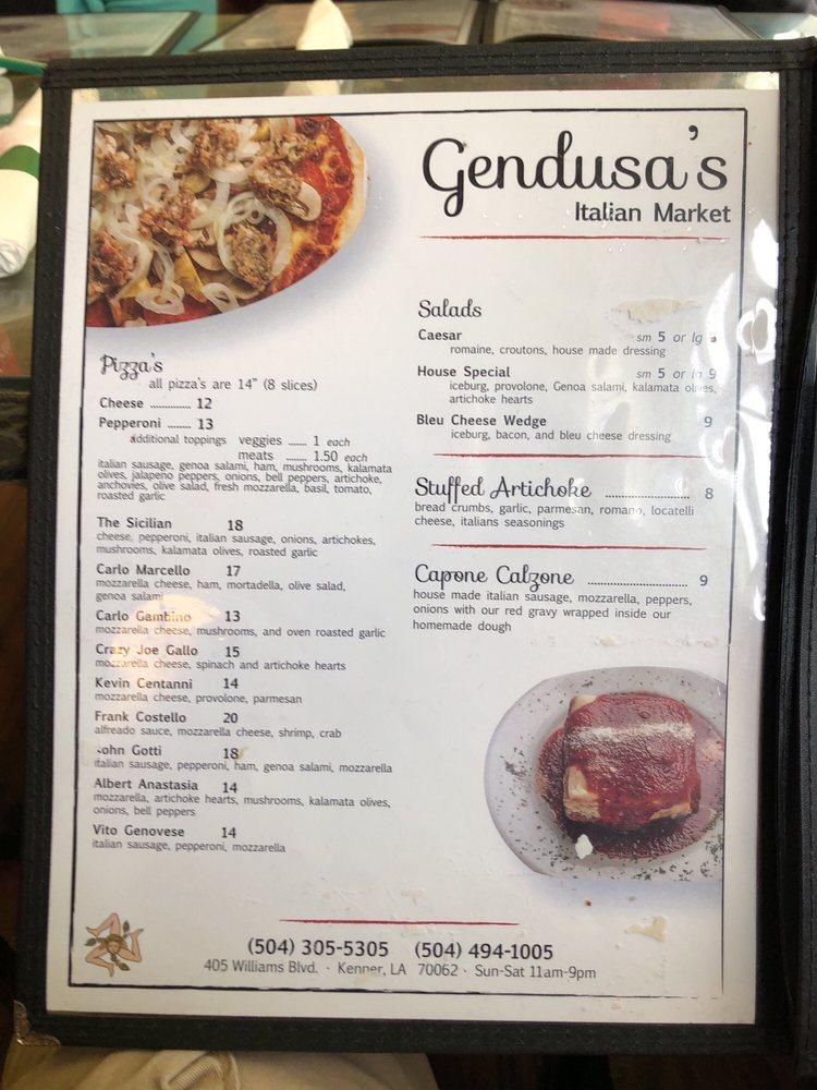 Menu at Gendusa's Italian Eatery pizzeria, Kenner