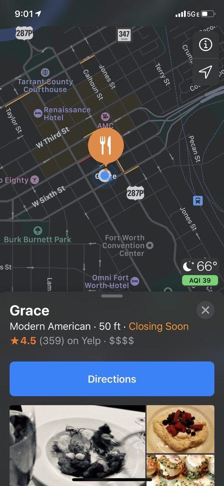 Menu at GRACE restaurant, Fort Worth, 777 Main St
