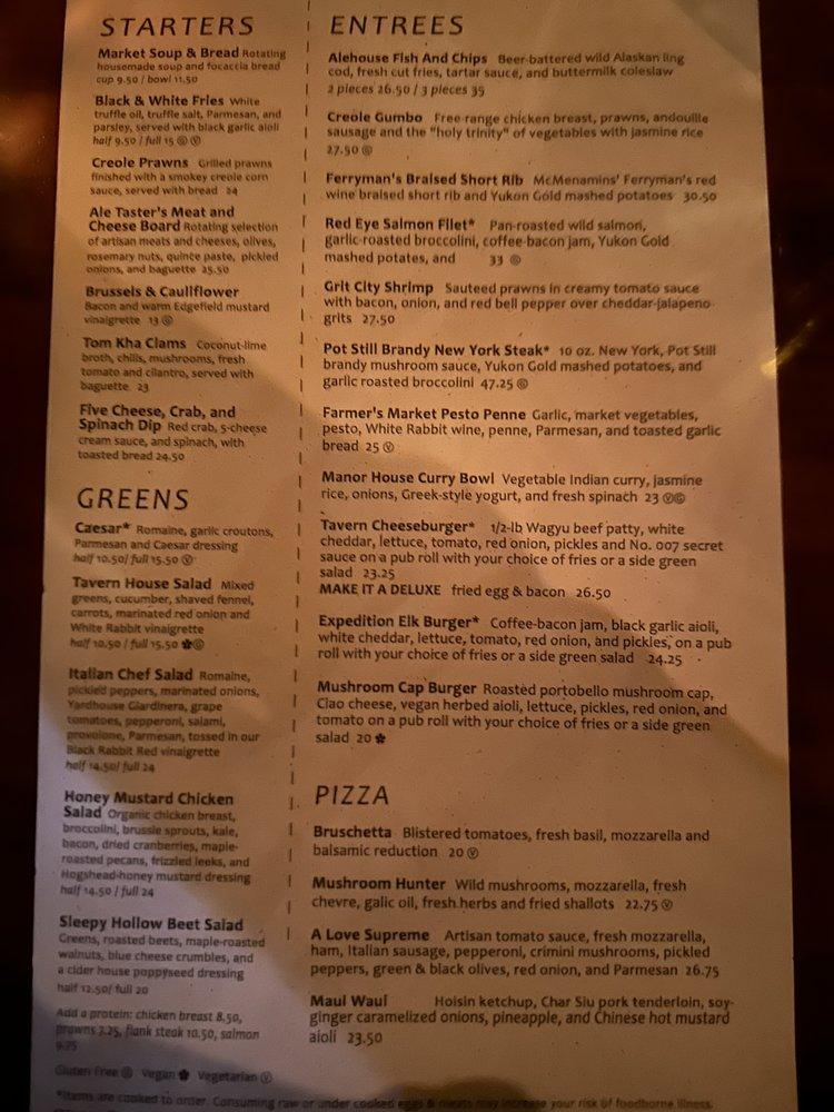 Menu at McMenamins Anderson School pizzeria, Bothell