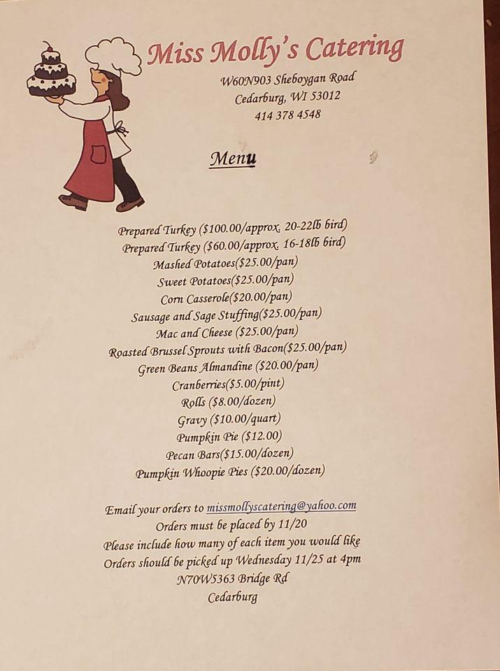 Menu at Miss Molly's Catering, LLC restaurant, Cedarburg