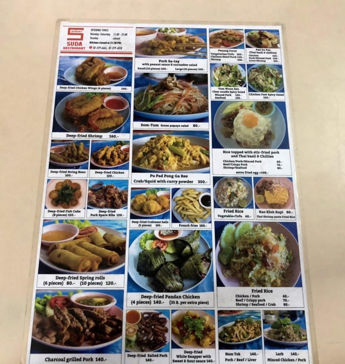 Menu at Suda restaurant, Bangkok, 6 6/1 Sukhumvit 14 Alley