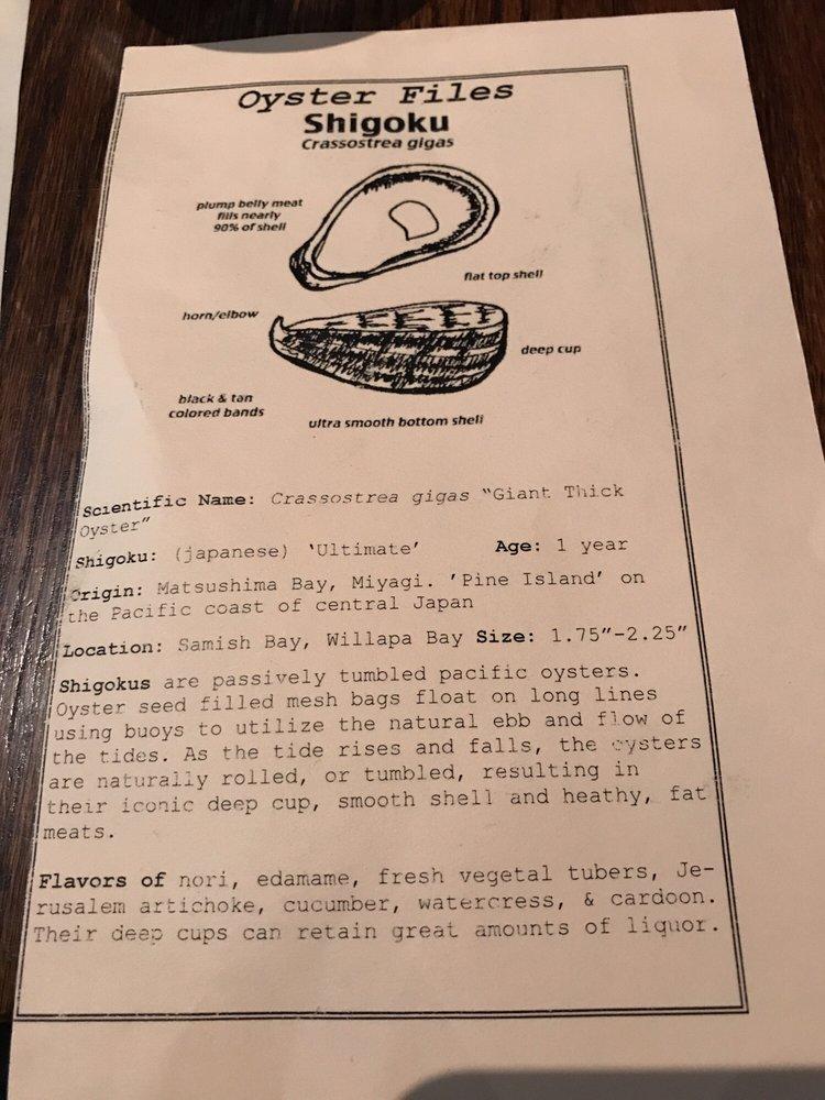 Menu at Taylor Shellfish Oyster Bar, Seattle, 410 Occidental Ave S