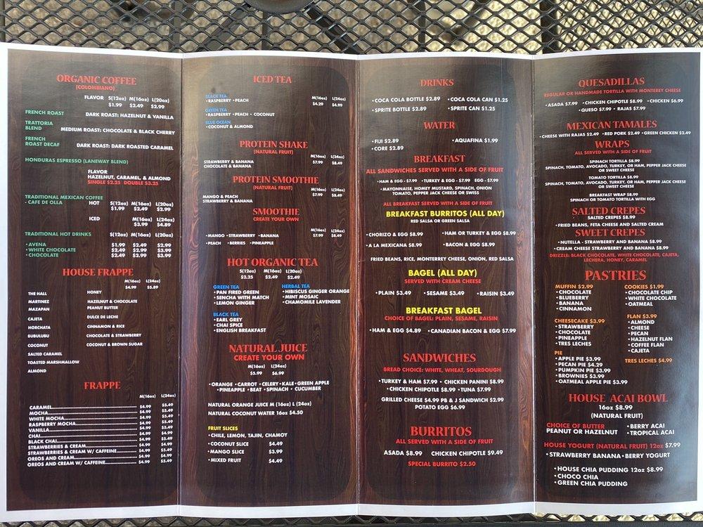 Menu at The Hall Coffee House, Los Angeles