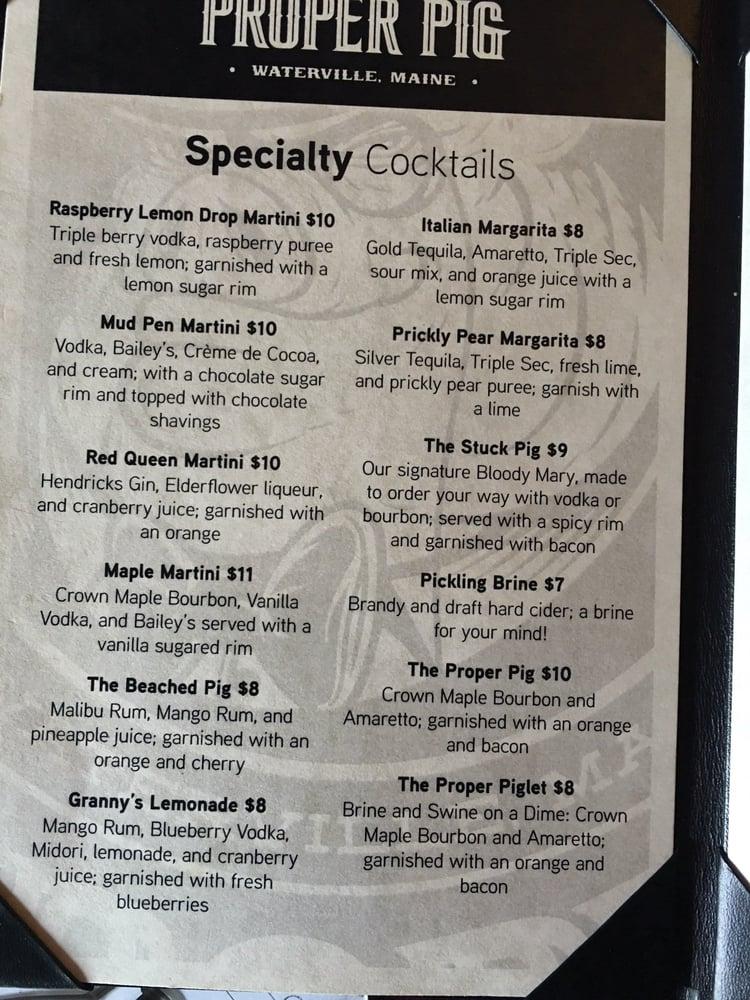 Menu at The Proper Pig pub & bar, Waterville