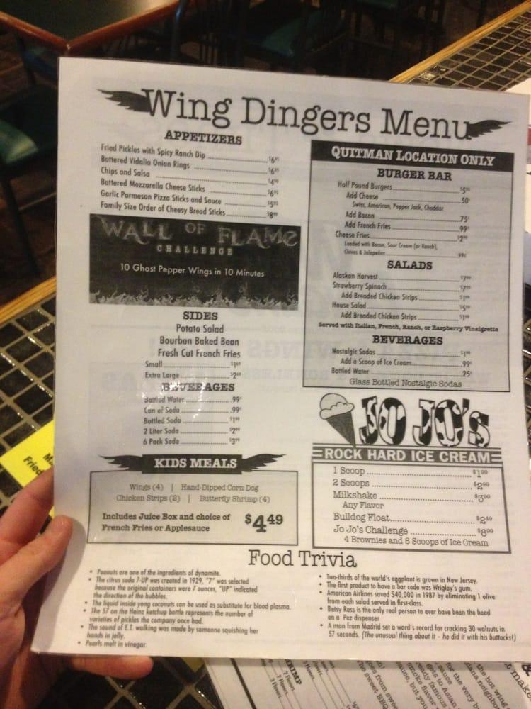 Menu at Wing Dingers Quitman restaurant, Quitman
