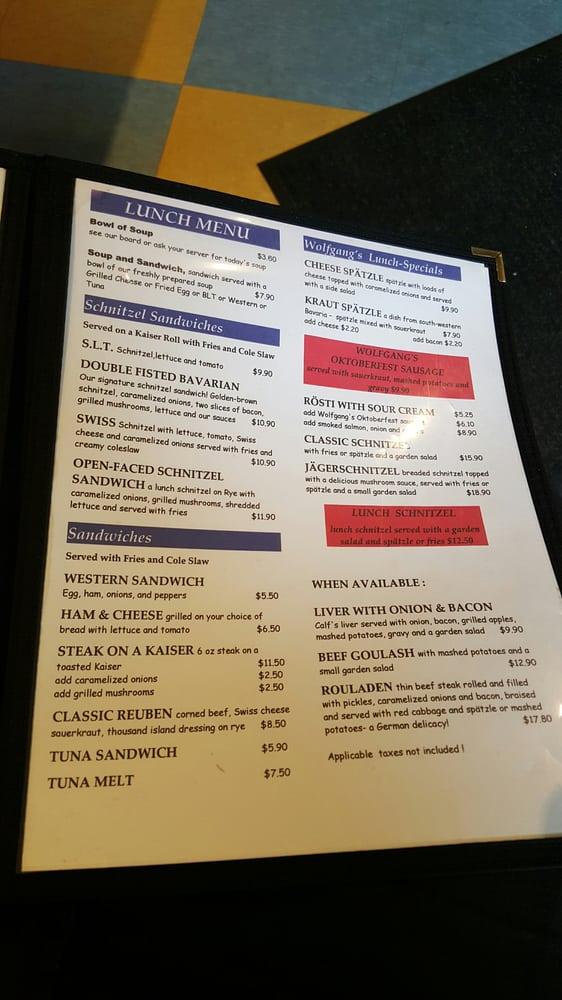 Menu at Wolfgang's on Brock restaurant, Whitby