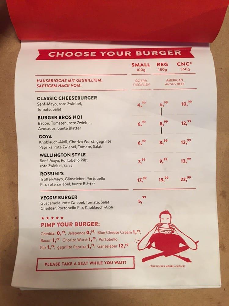 Menu au Burger Bros - Wien Hbf restaurant, Vienne