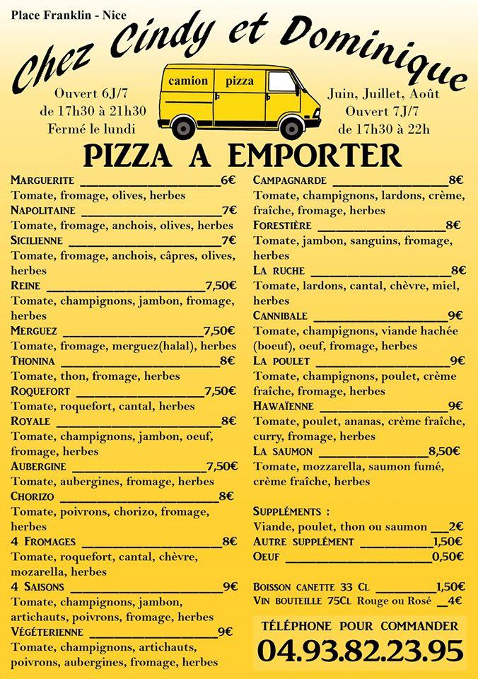 Menu au Chez Cindy & Dominique pizzeria, Nice