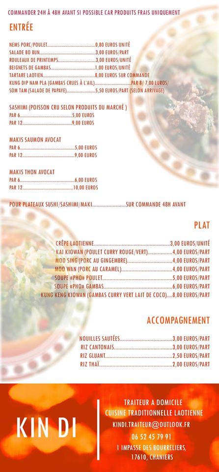 Menu at Kin di restaurant, Chaniers