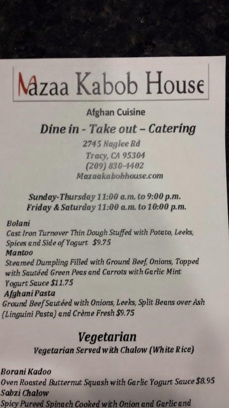 Menu at Mazaa Kabob House restaurant, Tracy