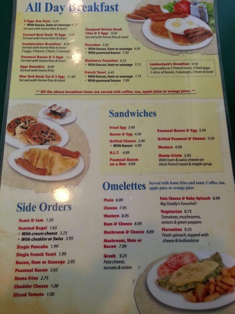 Menu at Big Daddy's restaurant, Richmond Hill, 460 Elgin Mills Rd E