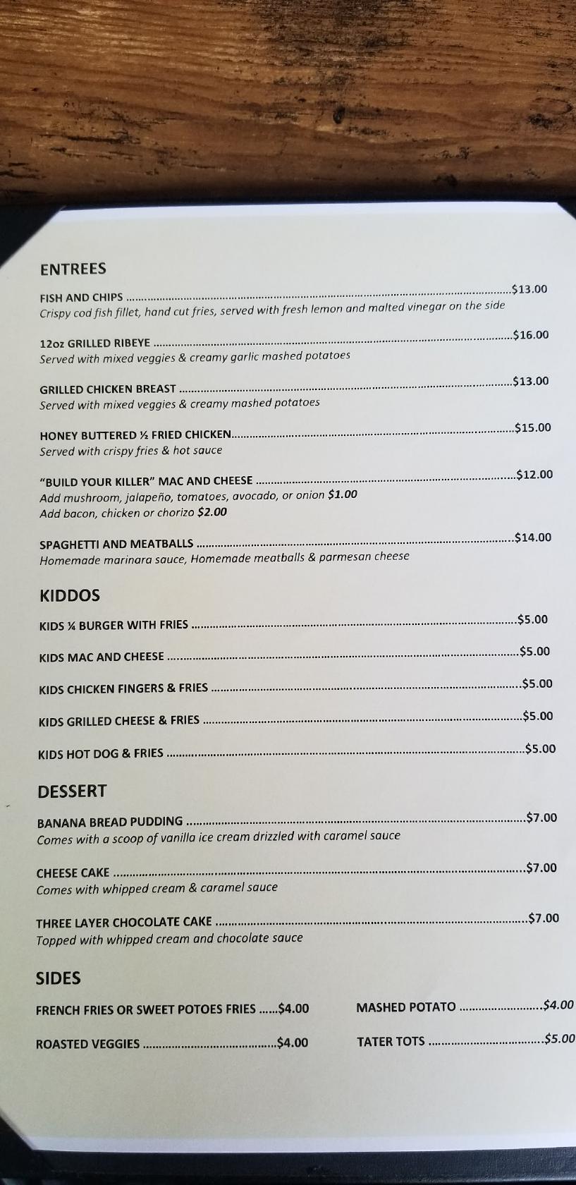 Menu at Black Eagle Club, Chicago